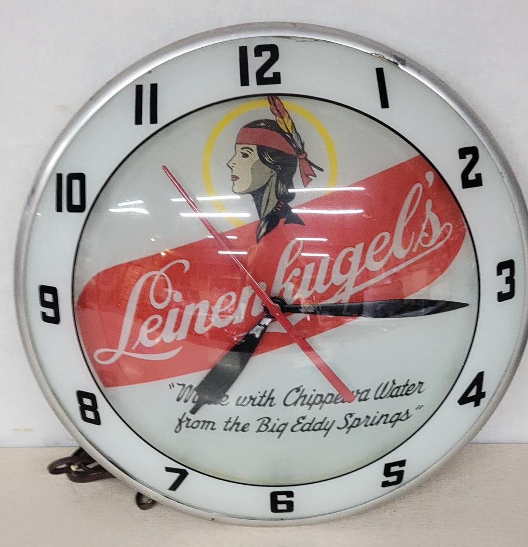 Leinenkugel's (beer) W/logo Double-bubble Lighted Clock Auction
