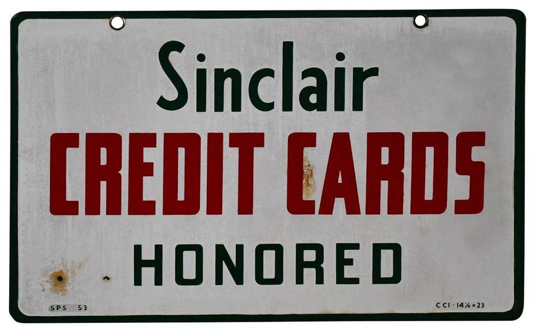 Sinclair Credit Card Honored Porcelain Sign (tac) Auction
