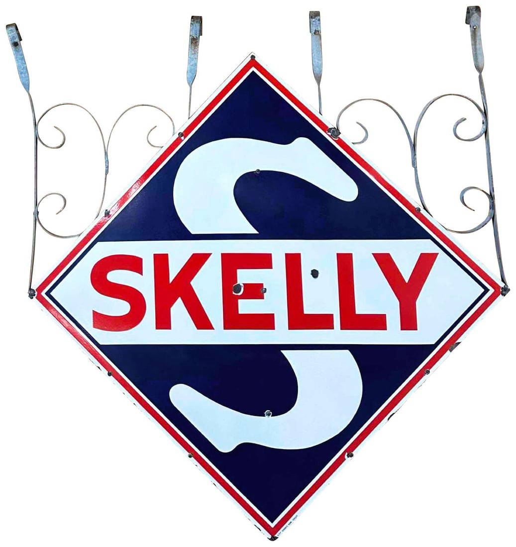 Skelly Porcelain Identification Signs W/fancy Bracket (tac) Auction