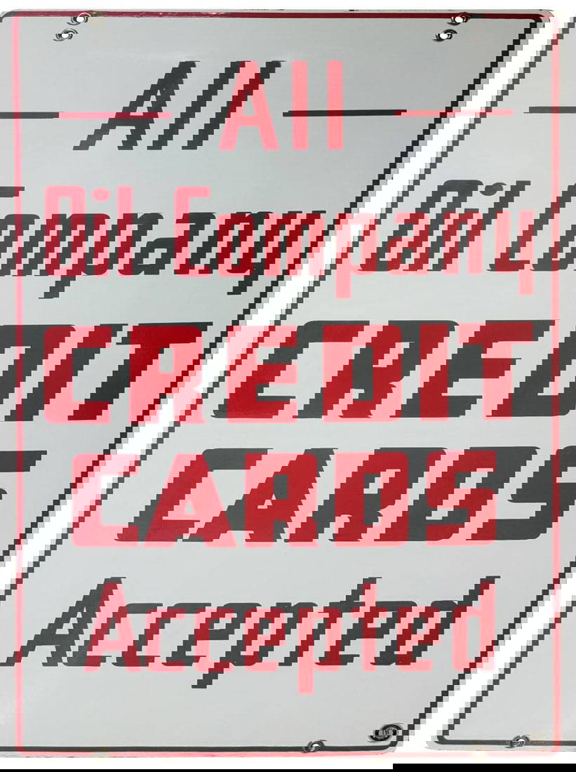 All Oil Company Credit Cards Accepted Porcelain Sign (tac) Auction