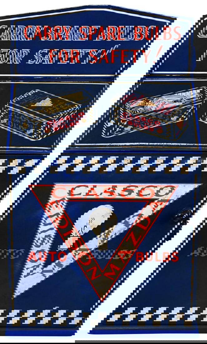 Clasco Edison Mazda Auto Bulbs Metal Counter-top Cabinet Auction