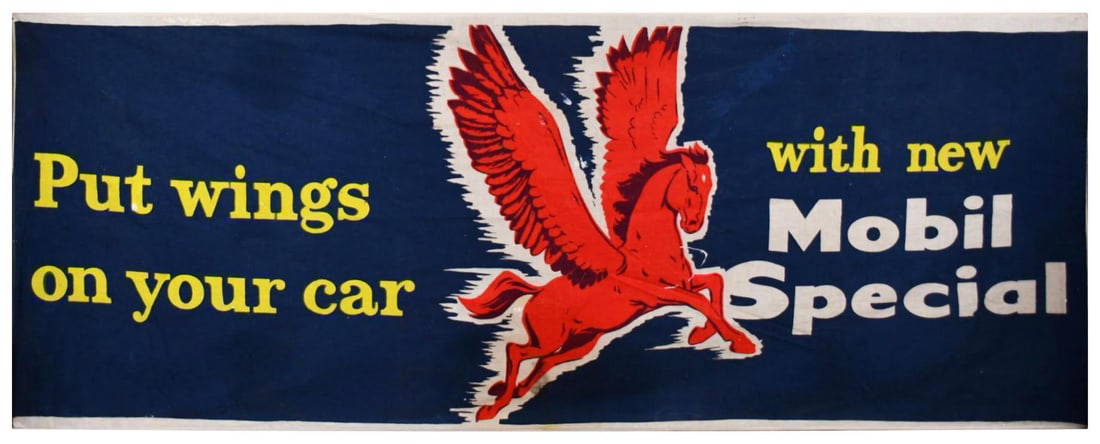 Mobil W/pegasus "put Wings On Your Car" Cloth Banner Auction