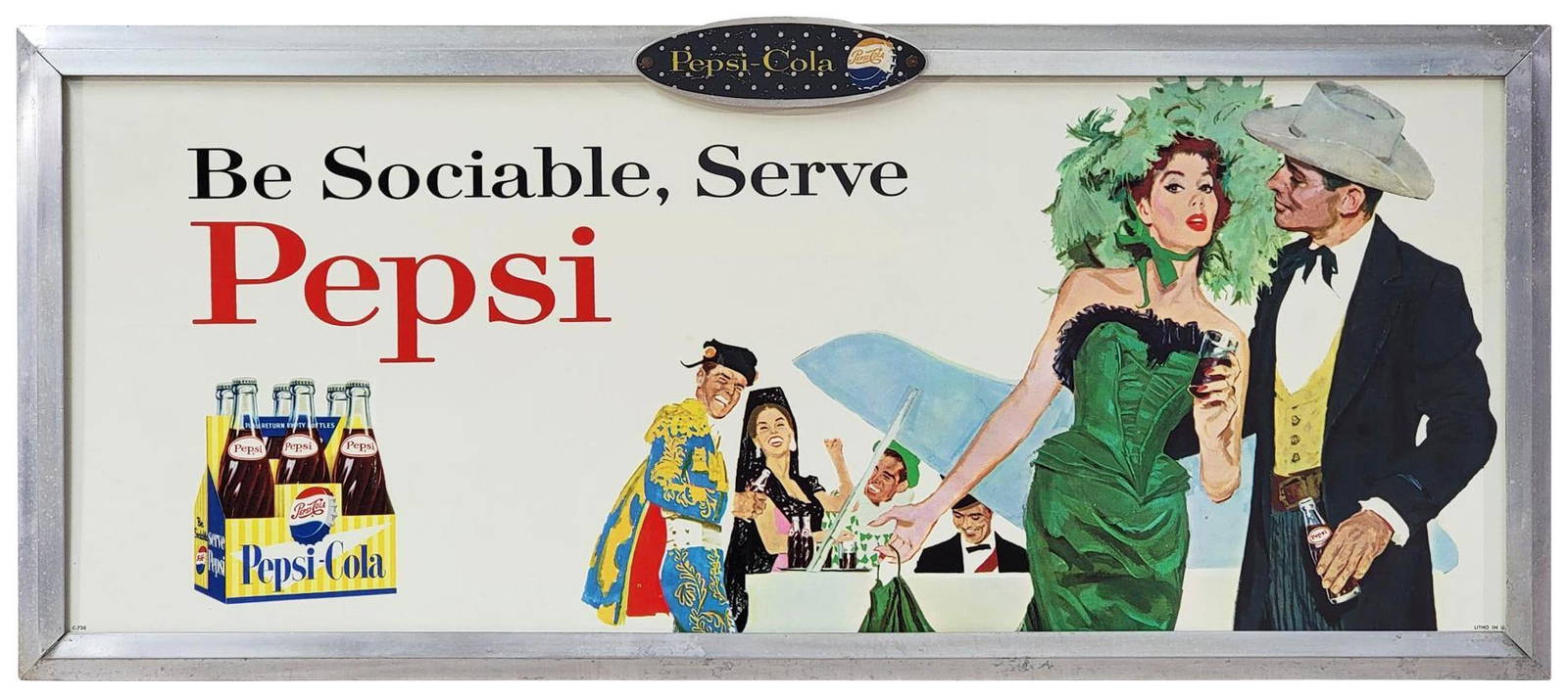 Be Sociable, Serve Pepsi Cardboard Sign Framed Auction