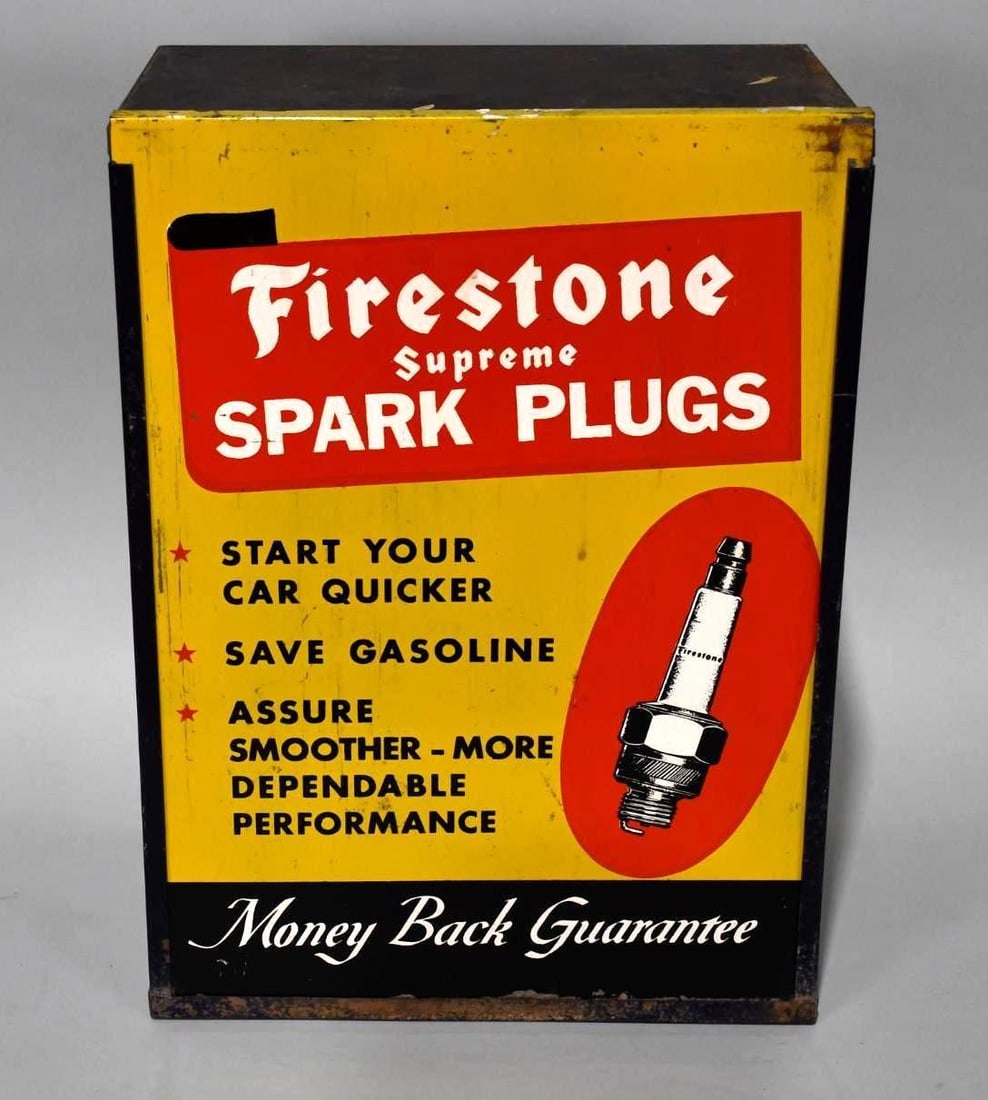 Firestone Supreme Spark Plugs Metal Store Display Auction