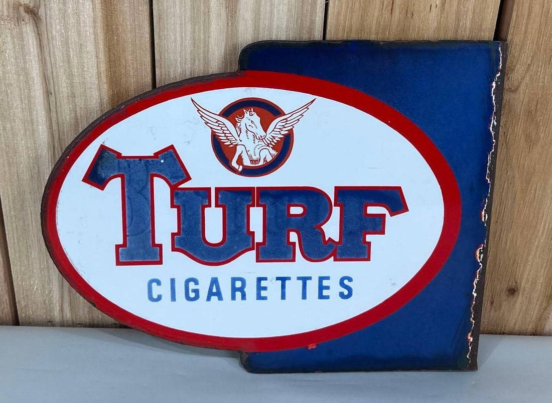 Turf Cigarettes W/logo Porcelain Flange Sign (tac) Auction