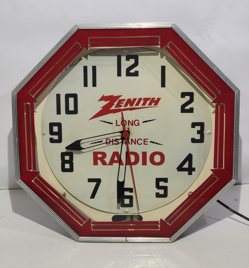 Zenith Long Distance Radio Octagon Neon Clock Auction