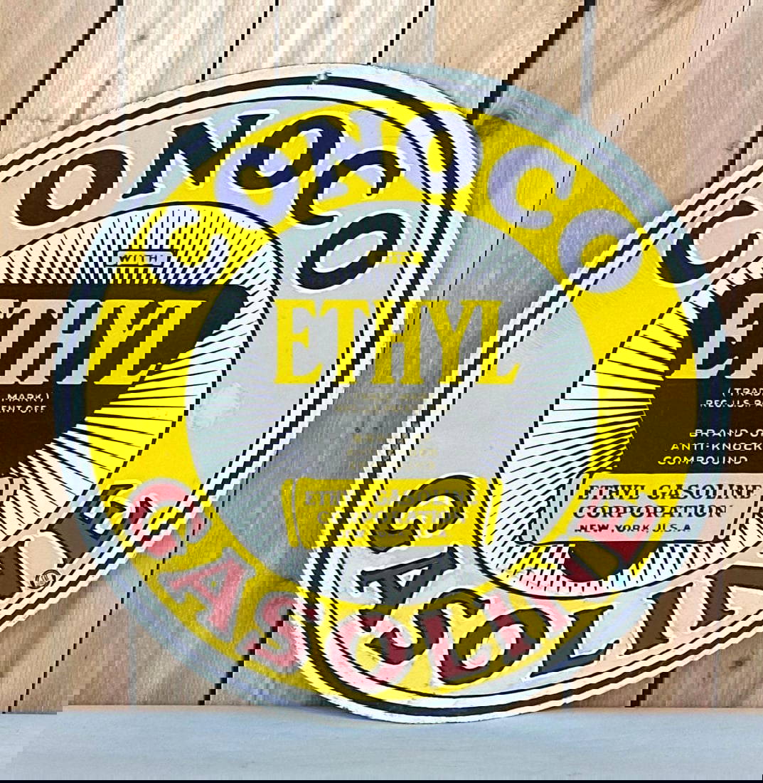 Conoco Gasoline W/ethyl Logo Porcelain Sign (tac) Auction