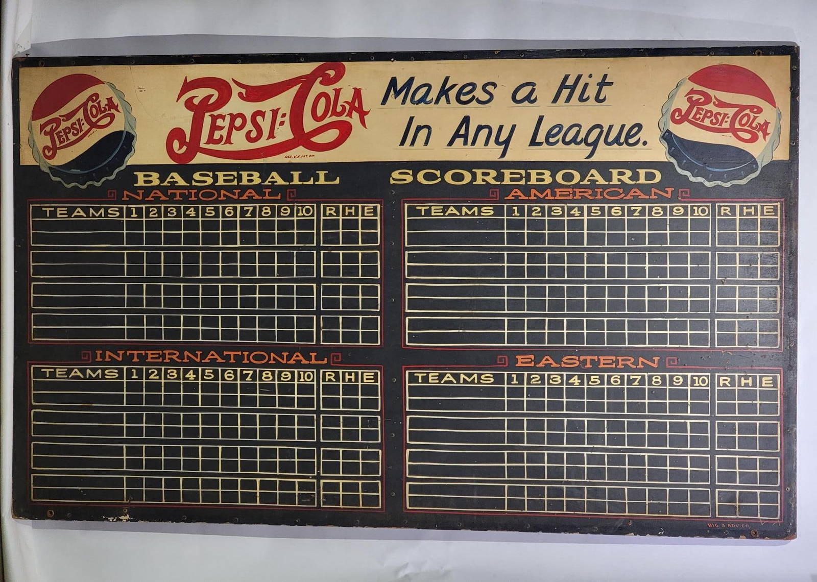 Unique Pepsi:cola "makes A Hit In Any League" Masonite Score Board Sign ...