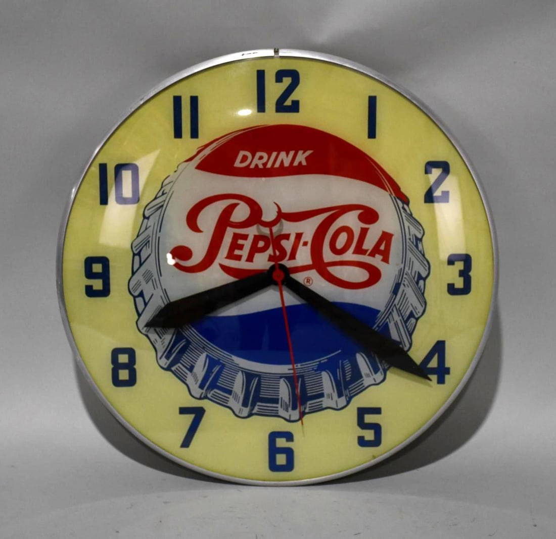 Large Drink Pepsi-cola Lighted Clock Auction