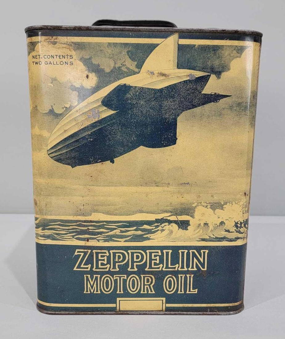 Zepplin Motor Oil W/image Two-gallon Metal Rectangle Can Auction