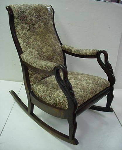 Mahogany Frame Upholstered Swan Neck Rocking Chair