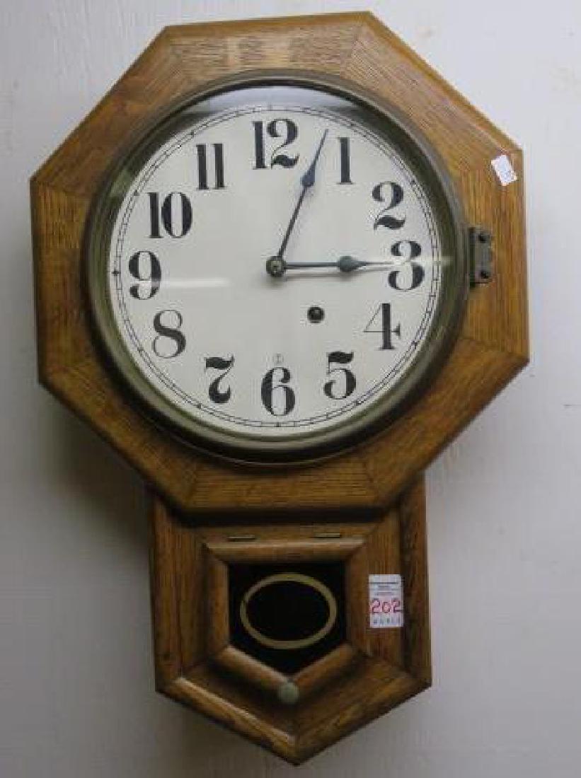 Oak Case SESSIONS Wall Clock with Key and Pendulum: