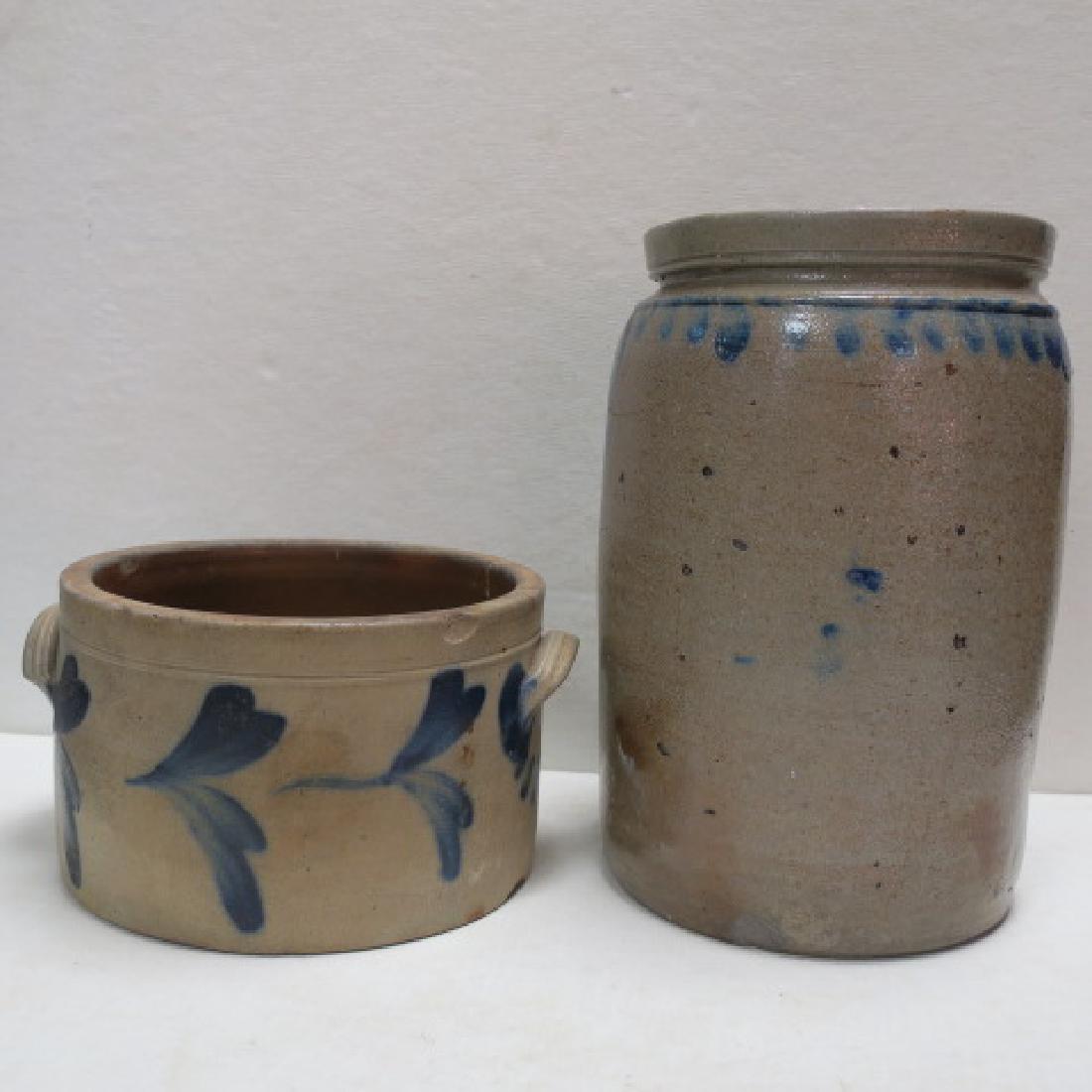 Two Antique Salt Glazed Stoneware Crocks With Cobalt: