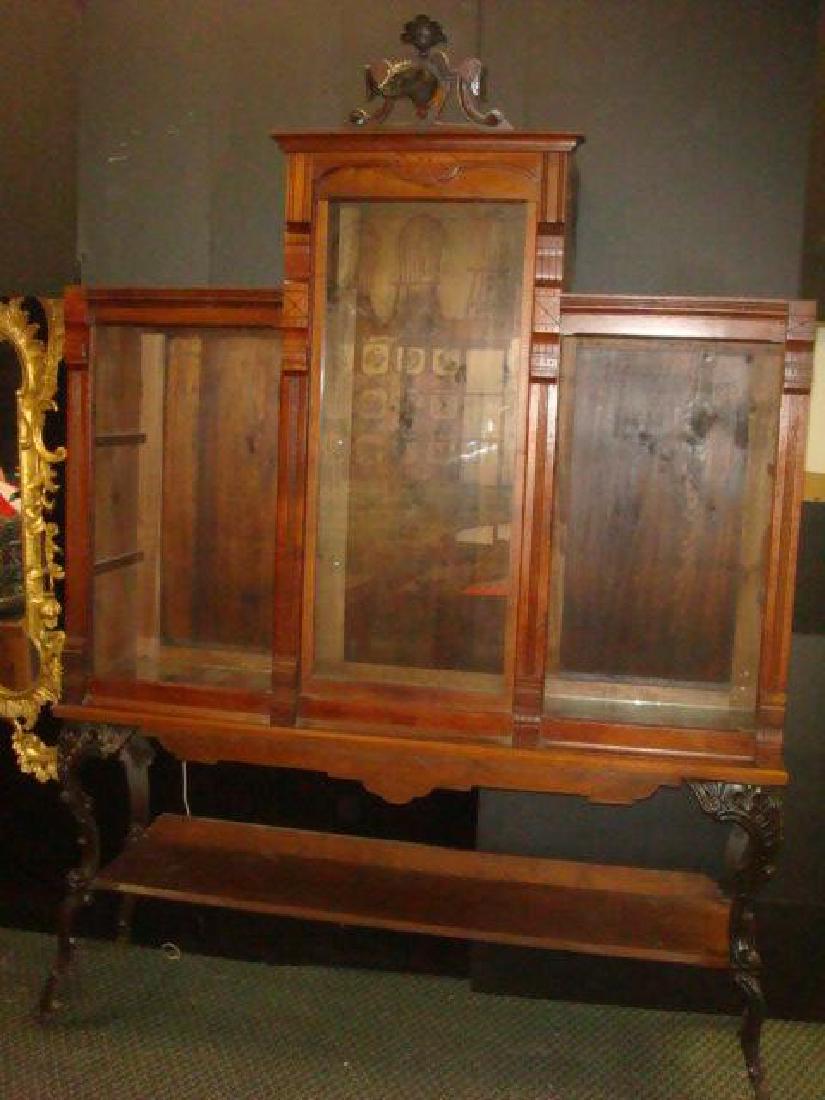 Eastlake Triple Display Cabinet w/ Wolfhound Crest: