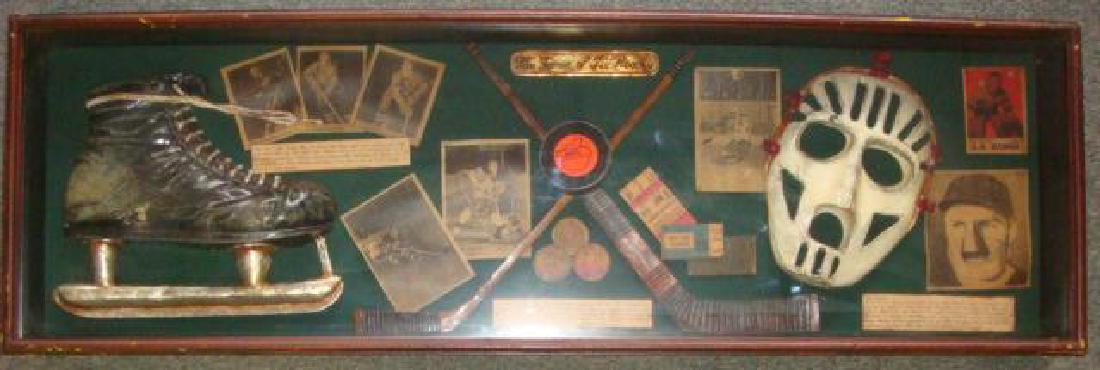 Hockey Shadowbox with Molded Items and Ephemera: