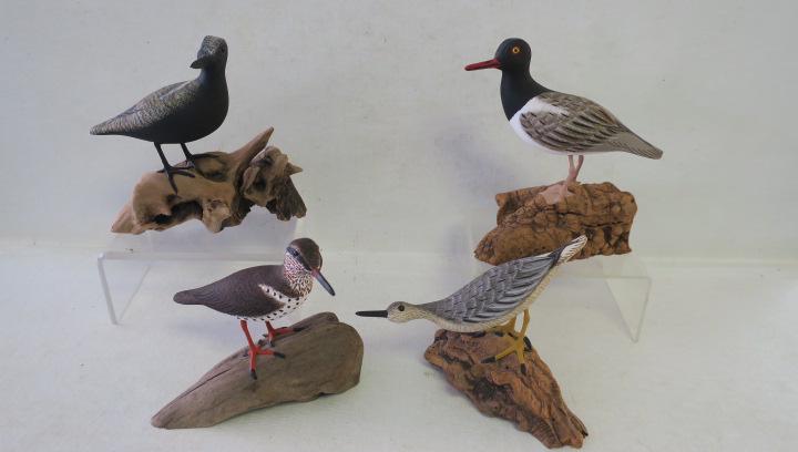 Four John & Patty Waterfield Mini Shore Bird Carvings: