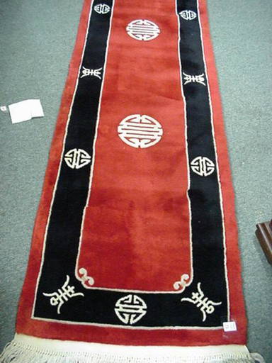Chinese Tufted Red And Black Oriental Runner Rug