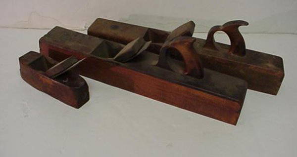 Three Antique Wooden Block Planes With Irons