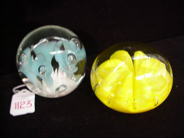 Two Joe St. Clair Signed Art Glass Paperweights
