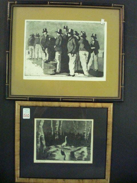 1510: 2 Signed LESLIE SHUMAN Copper Plate Ink Etchings: