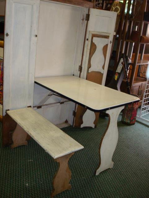 1619: Unique Recessed Murphy Table with Benches: