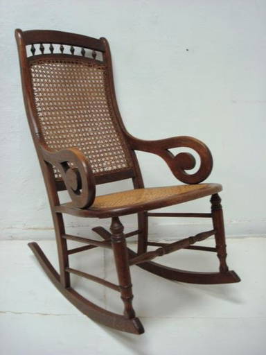 Cane Seat Scroll Arm Rocking Chair