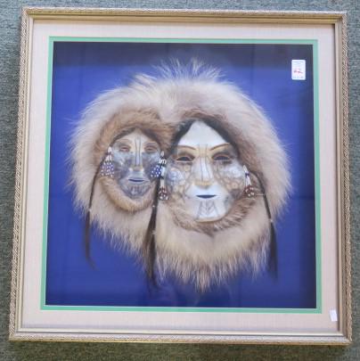 Umara, Inuit Art, Framed Alaskan Sealskin & Fur Masks: