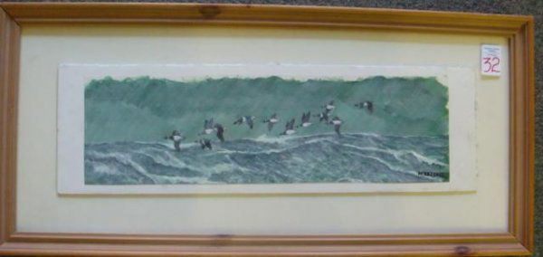 32: HERB JONES Signed Geese in Flight Watercolor: