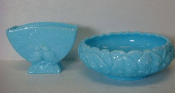 Fenton Blue Milk Glass Bowl And Vase