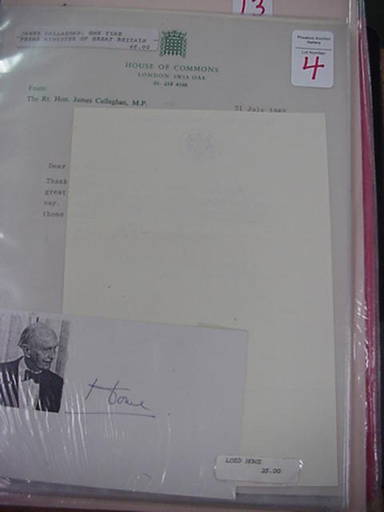 Lord Home And James Callaghan, Autographs