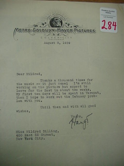 284: Rare Harpo Marx Autograph, Signed Letter - Aug 24, 2003 | Phoebus ...