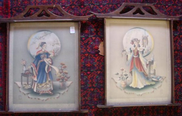 Pair Of Stan David Chinese Prints In Pagoda Frames
