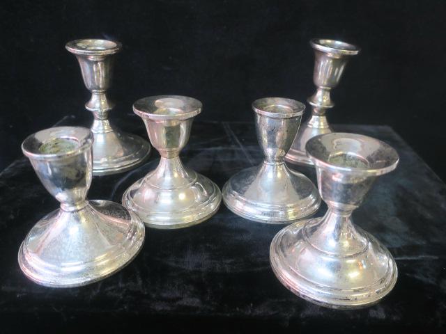 Six Sterling Silver Short Candlesticks: