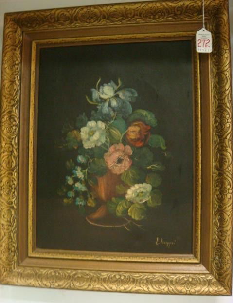 272: Signed L RUGGERI Floral Still Life on Canvas: