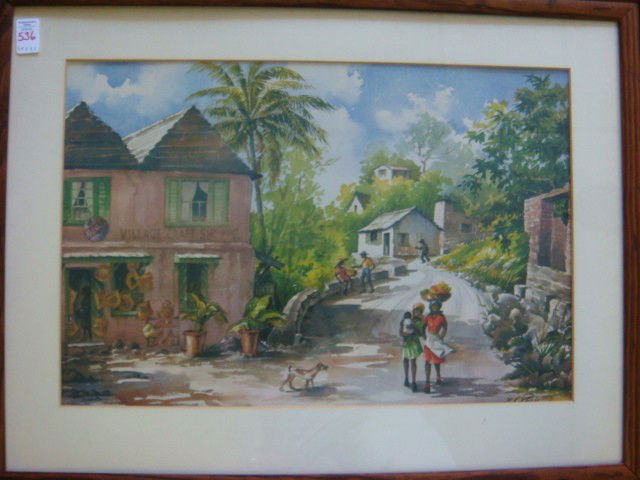 536: Signed MK RHODES Print of Jamaican Marked: