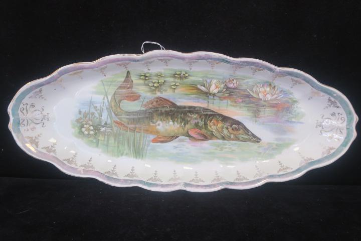 Antique Sterling China Fish Platter: