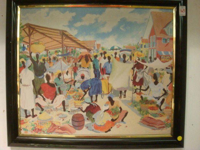 163: Signed HAROLD RIGAUD Haitian Market Oil on Canvas: - Dec 04, 2011 ...