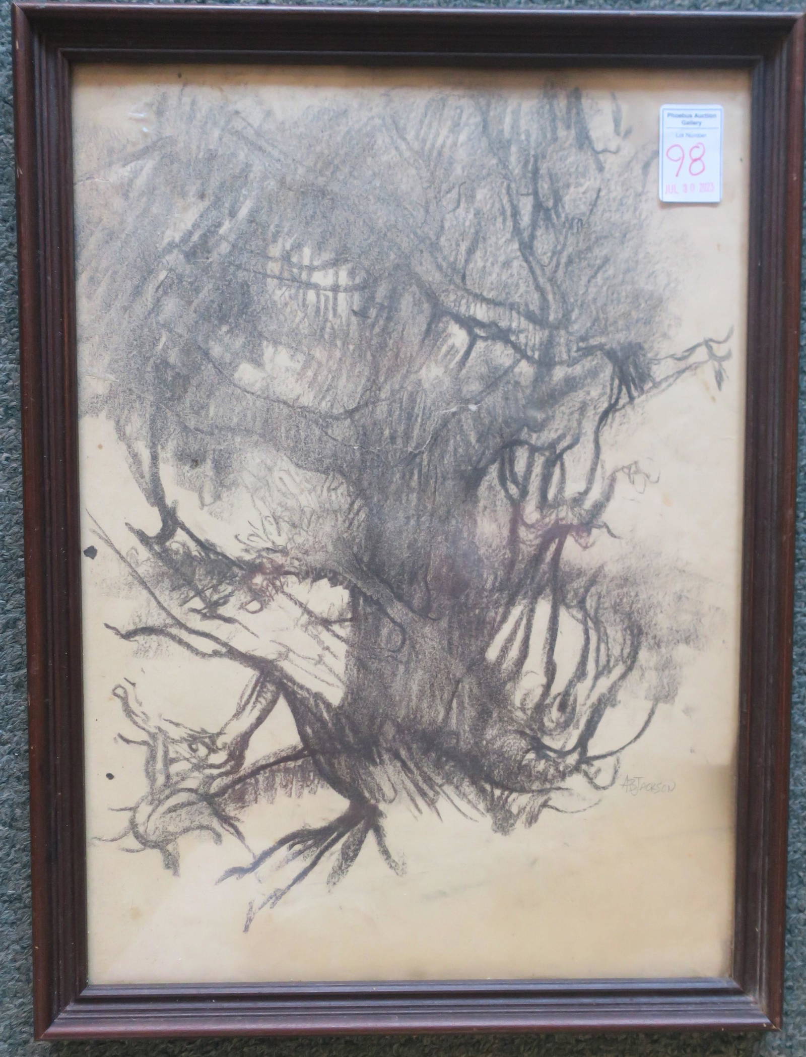 Ab Jackson, Charcoal Sketch Of Tree Study Of An Old Auction