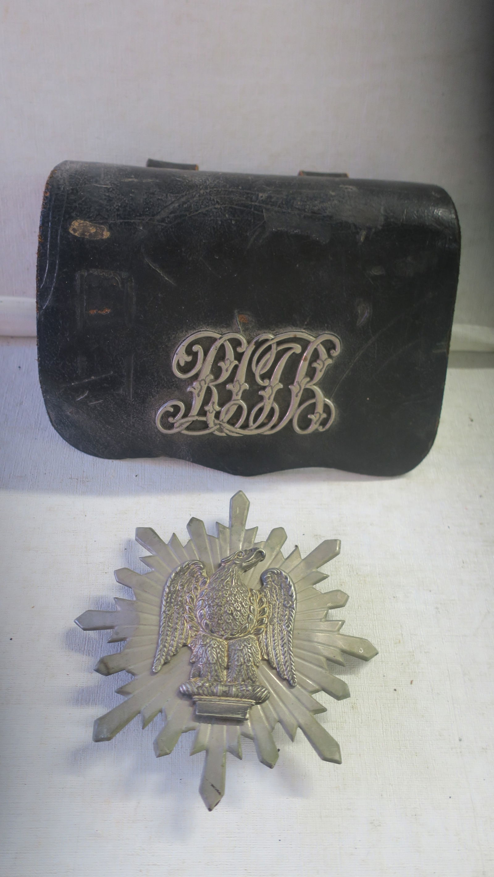 Circa 1830 French Shako & Cartridge Box.