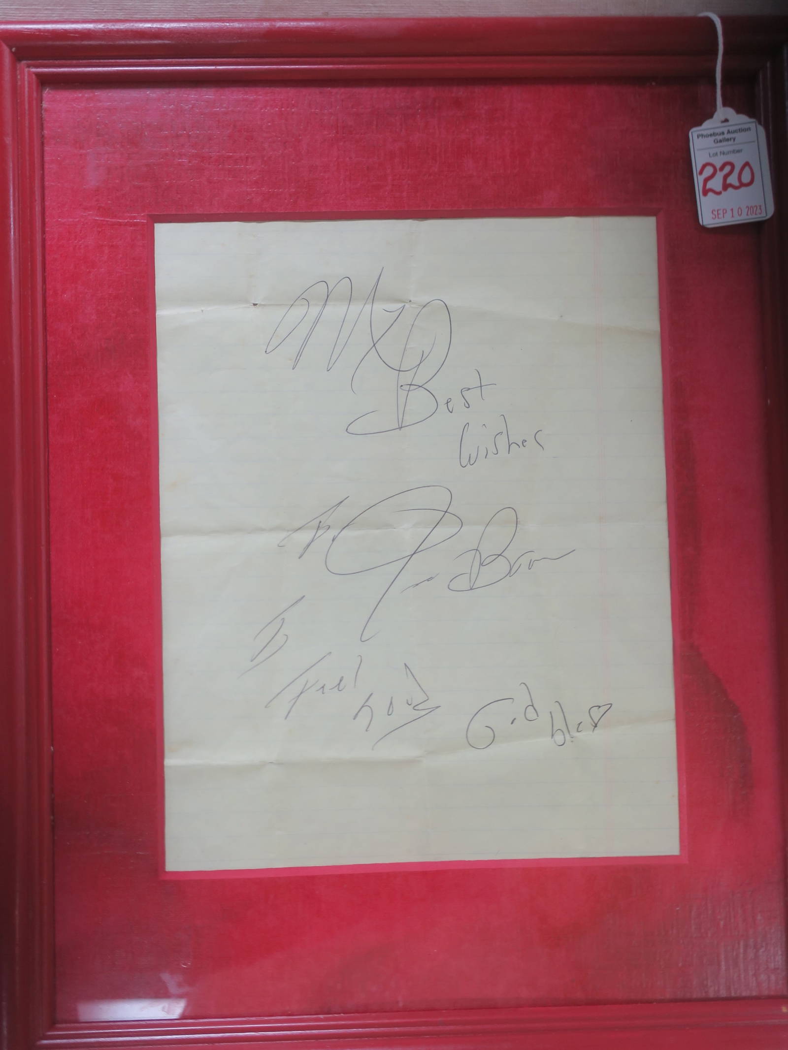 James Brown Autograph On Legal Paper In Frame: Auction