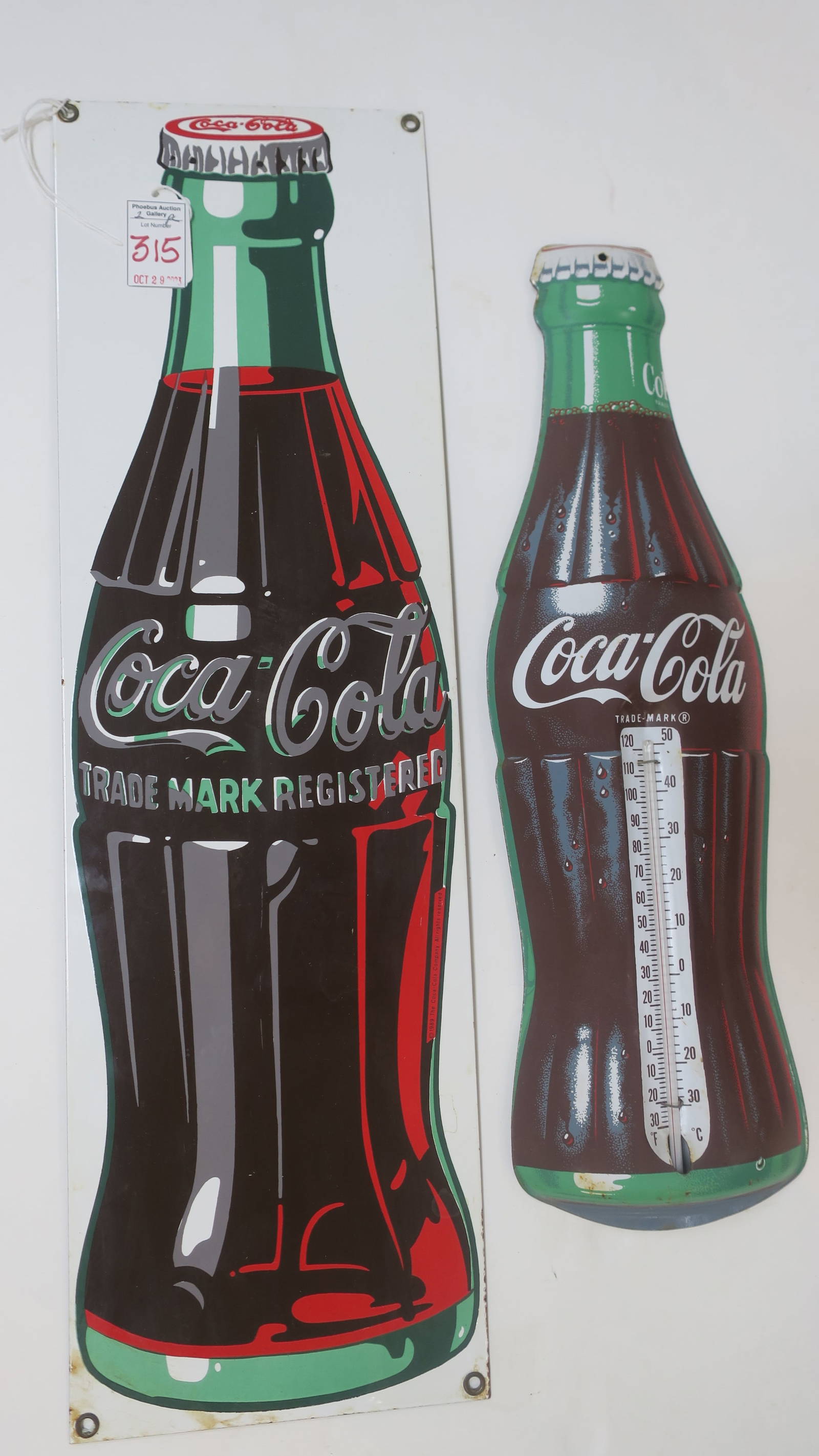 Enamel Coca Cola Bottle Sign And Thermometer: Auction