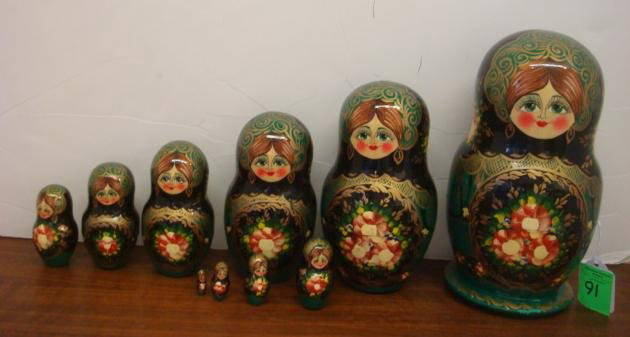 Signed 10 Piece Matryoshka Russian Stacking Dolls
