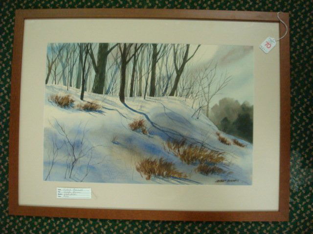 320: Signed J ROBERT BURNELL Snowy Landscape Watercolor