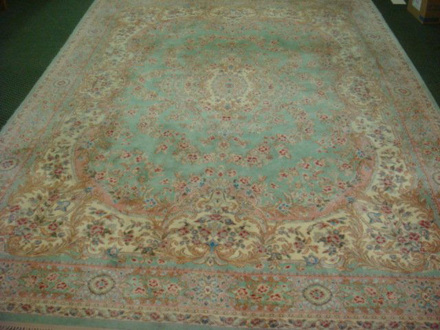 634: Room Size Wool Green Medallion Kirman KARASTAN Rug