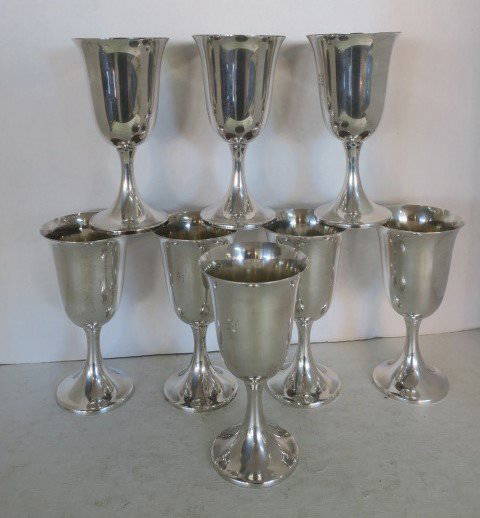 Eight Preisner Sterling 7" Wine Goblets: Auction