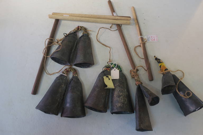 Three African Ceremonial Double Iron Gongs: