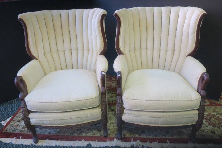 Pair Of Upholstered Goose Neck Wing Back Chairs: Auction