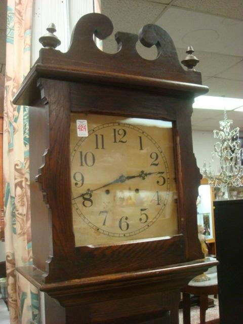 50: ITHACA Tall Case Oak Grandfather Clock: