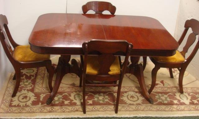 Mahogany Pedestal Dining Table, 4 Tell City Chairs: