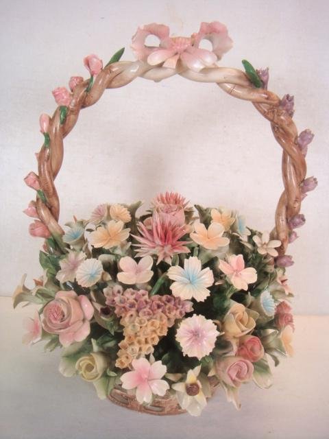 CAPODIMONTE Porcelain Basket of Flowers: